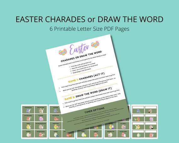 Printable Easter Charades Pictionary Draw the Word Game | Etsy