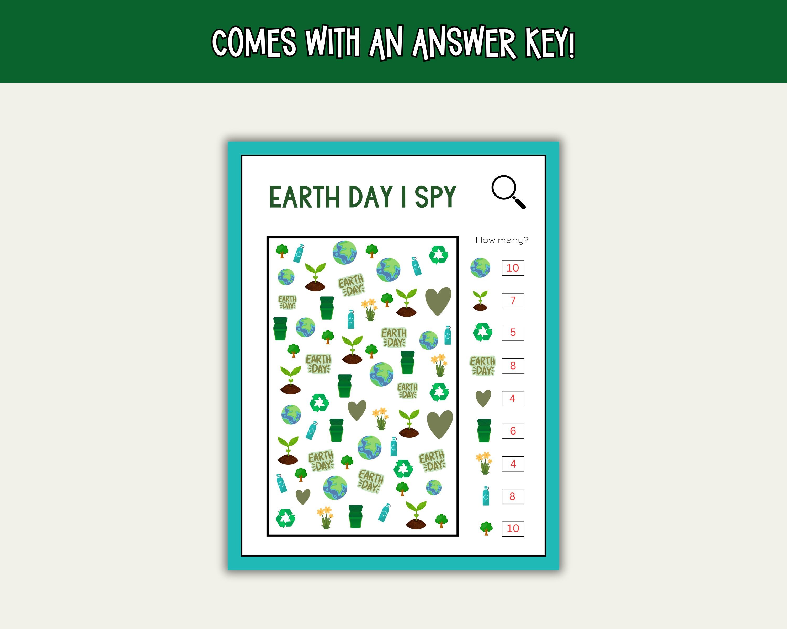 Printable Earth Day I Spy Worksheet | Pre K Counting Game | Reduce ...