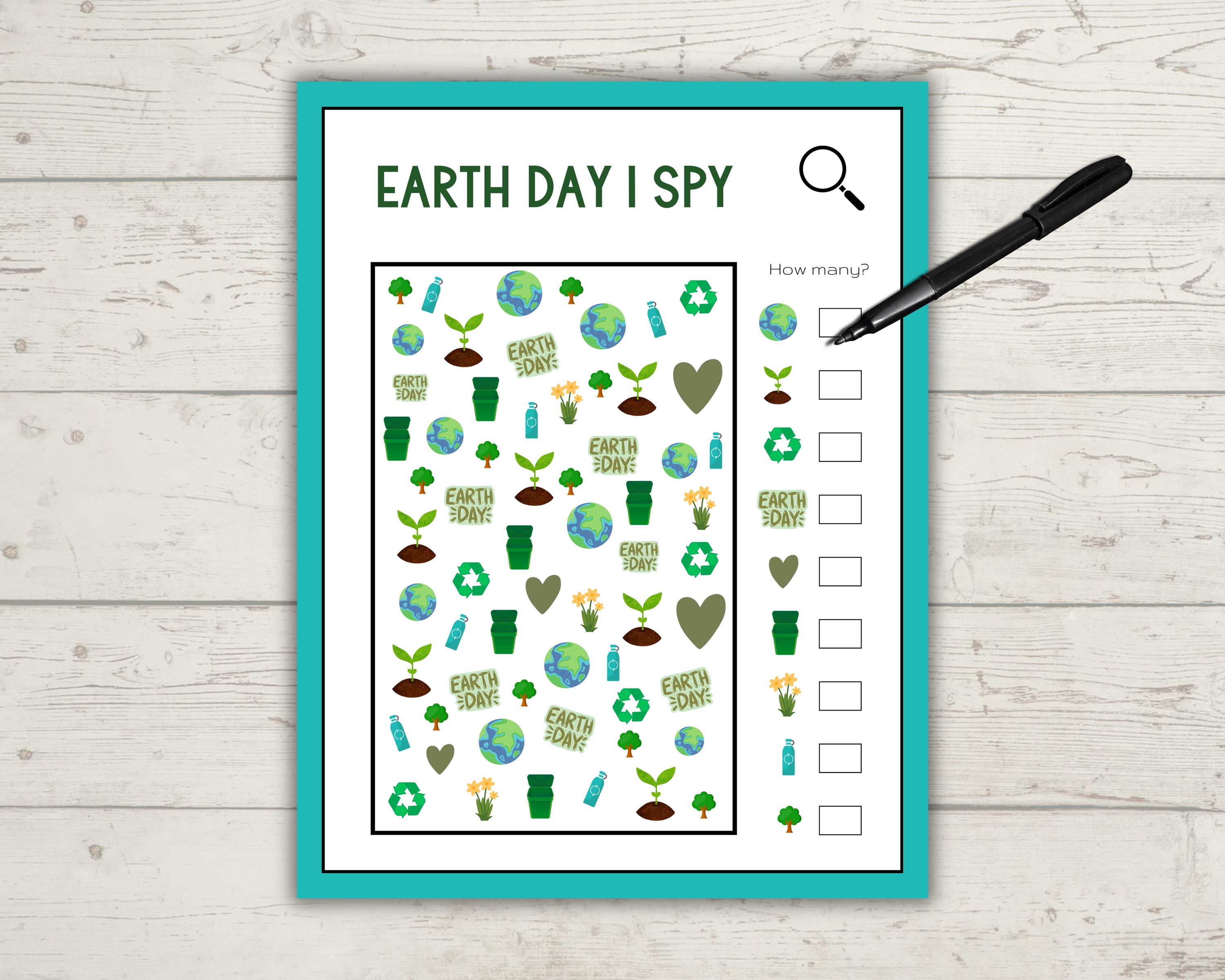 Printable Earth Day I Spy Worksheet | Pre K Counting Game | Reduce ...