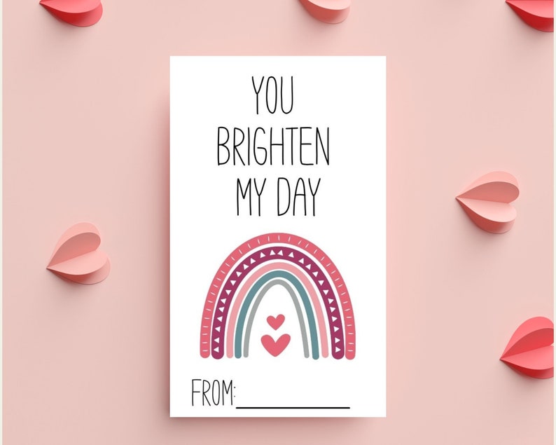 Printable Boho Rainbow Valentine Cards | Kids Valentine Cards | 3x5 ...