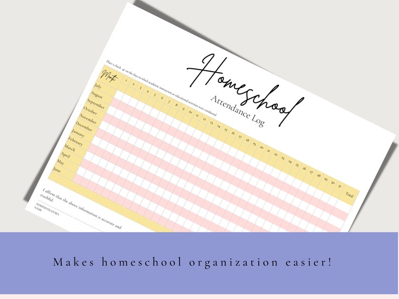 Printable Homeschool Attendance Log | Attendance Tracker | Attendance ...