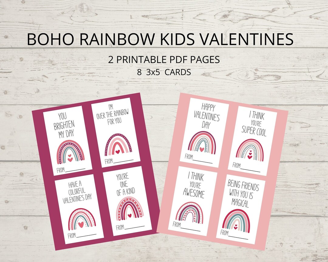 Printable Boho Rainbow Valentine Cards Kids Valentine Cards - Etsy
