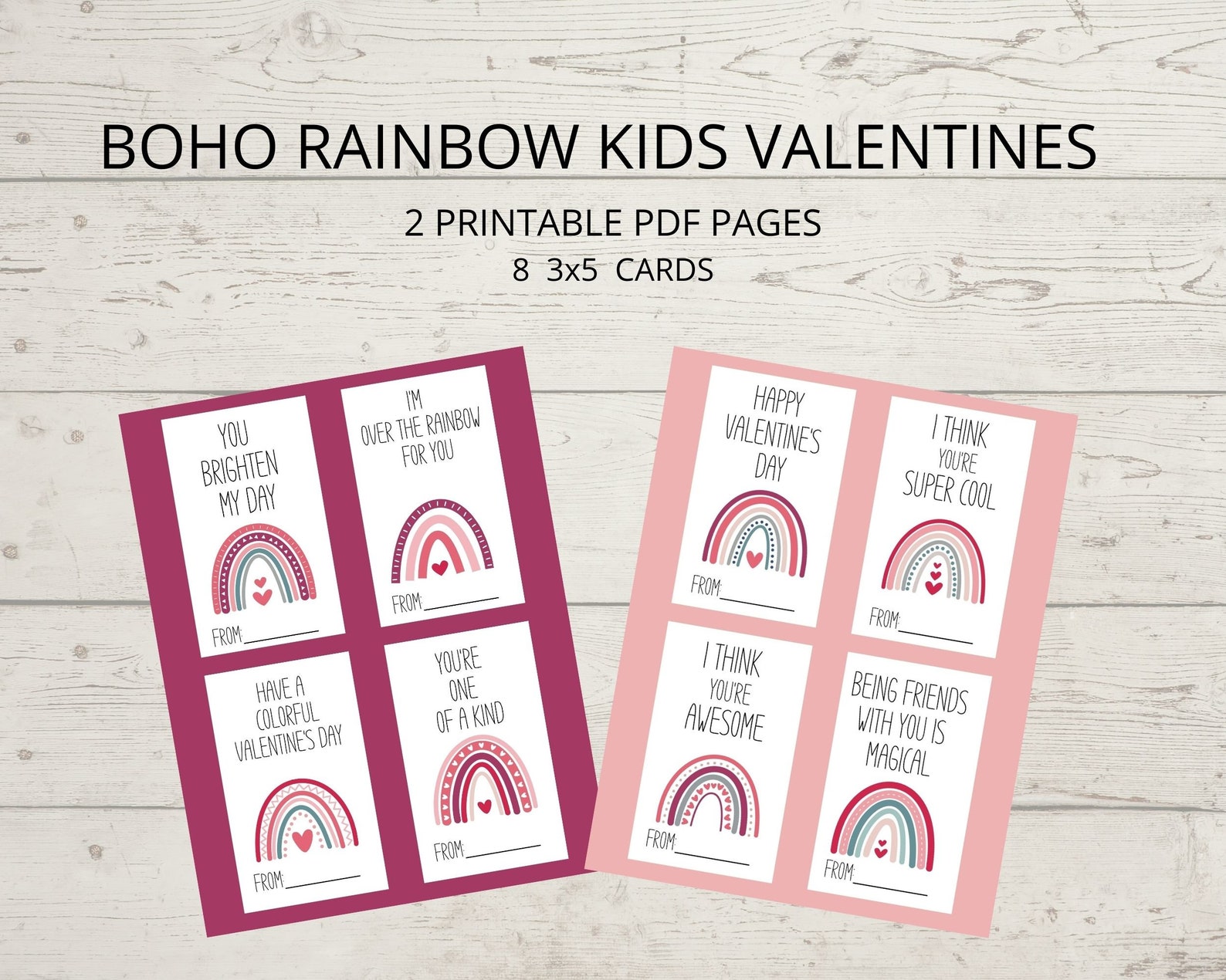 Printable Boho Rainbow Valentine Cards Kids Valentine Cards - Etsy