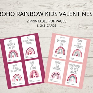 Printable Boho Rainbow Valentine Cards Kids Valentine Cards - Etsy