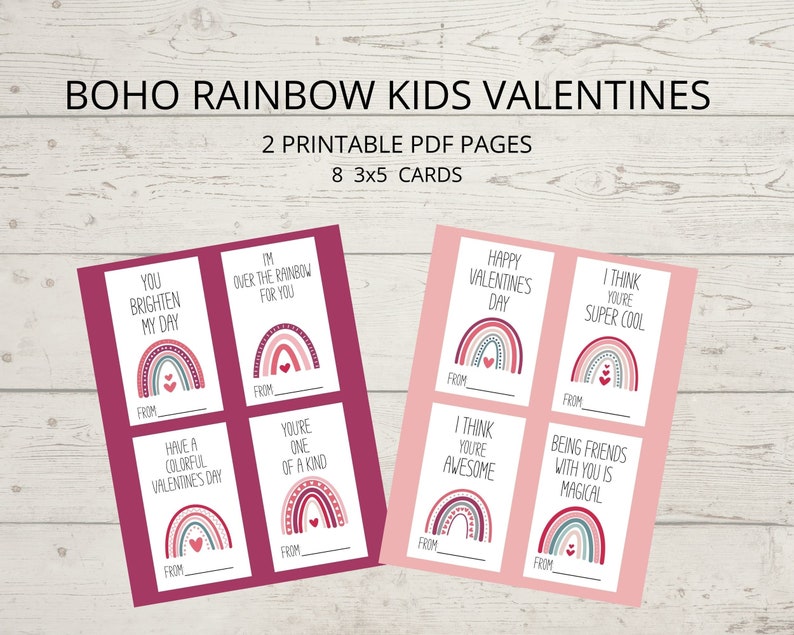 Printable Boho Rainbow Valentine Cards Kids Valentine Cards - Etsy