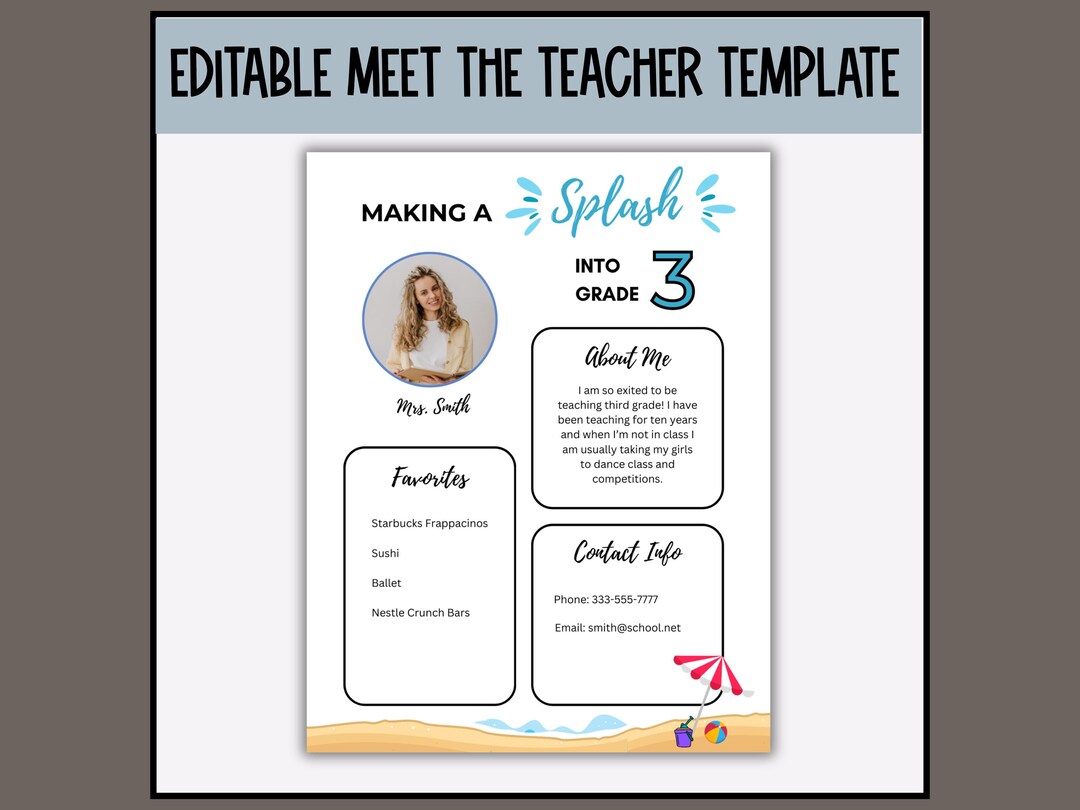 Editable Beach Theme Meet the Teacher Template (digital Download) - Etsy