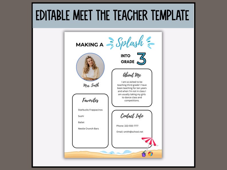 Editable Meet the Teacher Template | Back to School | Beach Theme ...