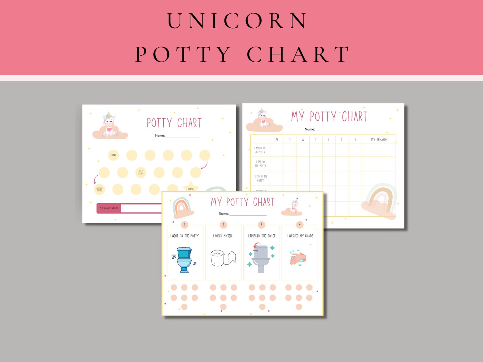 Printable Unicorn Potty Chart Bundle Potty Training Toilet Training ...