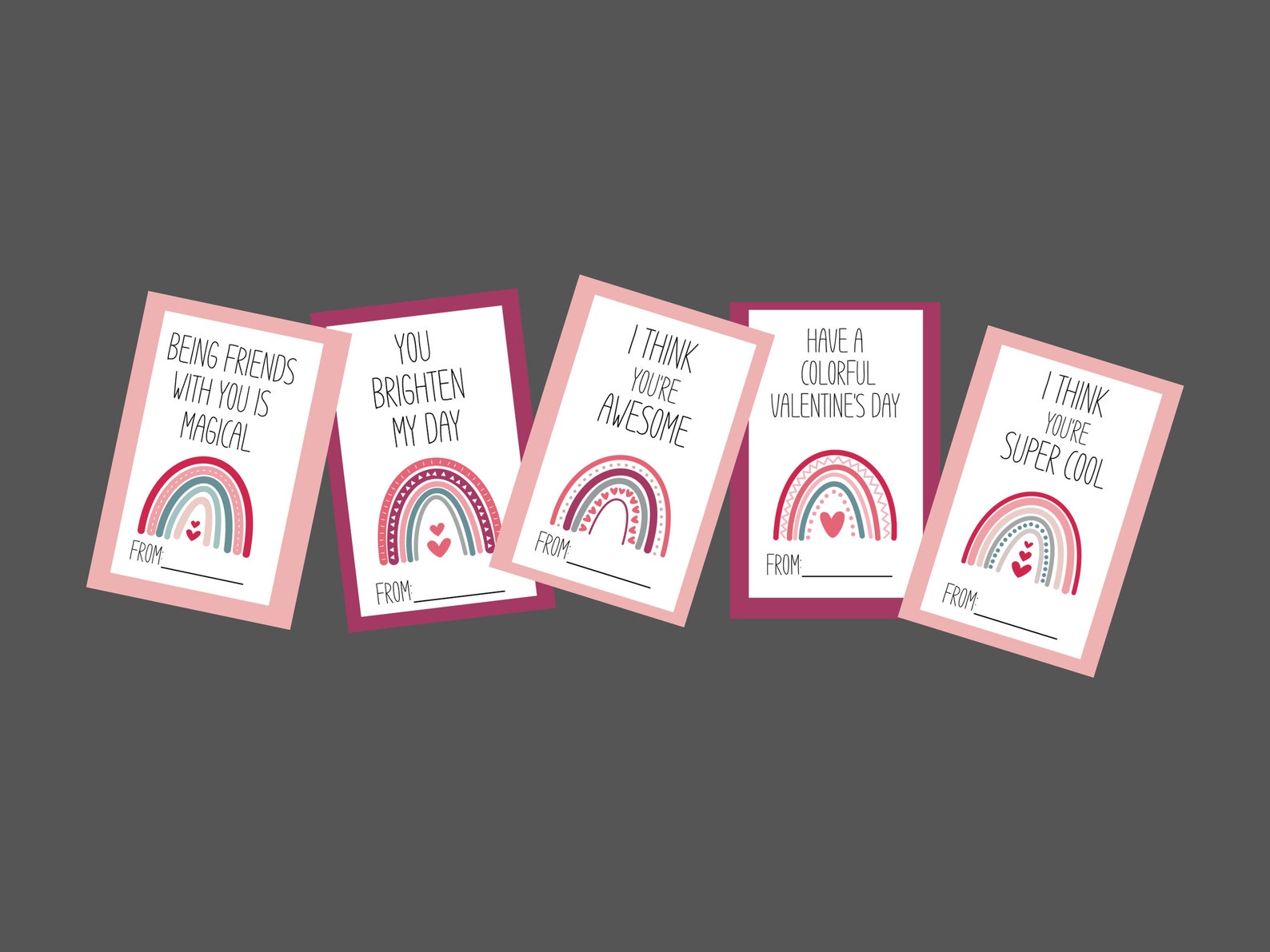 Printable Boho Rainbow Valentine Cards | Kids Valentine Cards | 3x5 ...