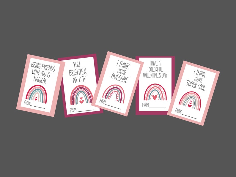Printable Boho Rainbow Valentine Cards | Kids Valentine Cards | 3x5 ...