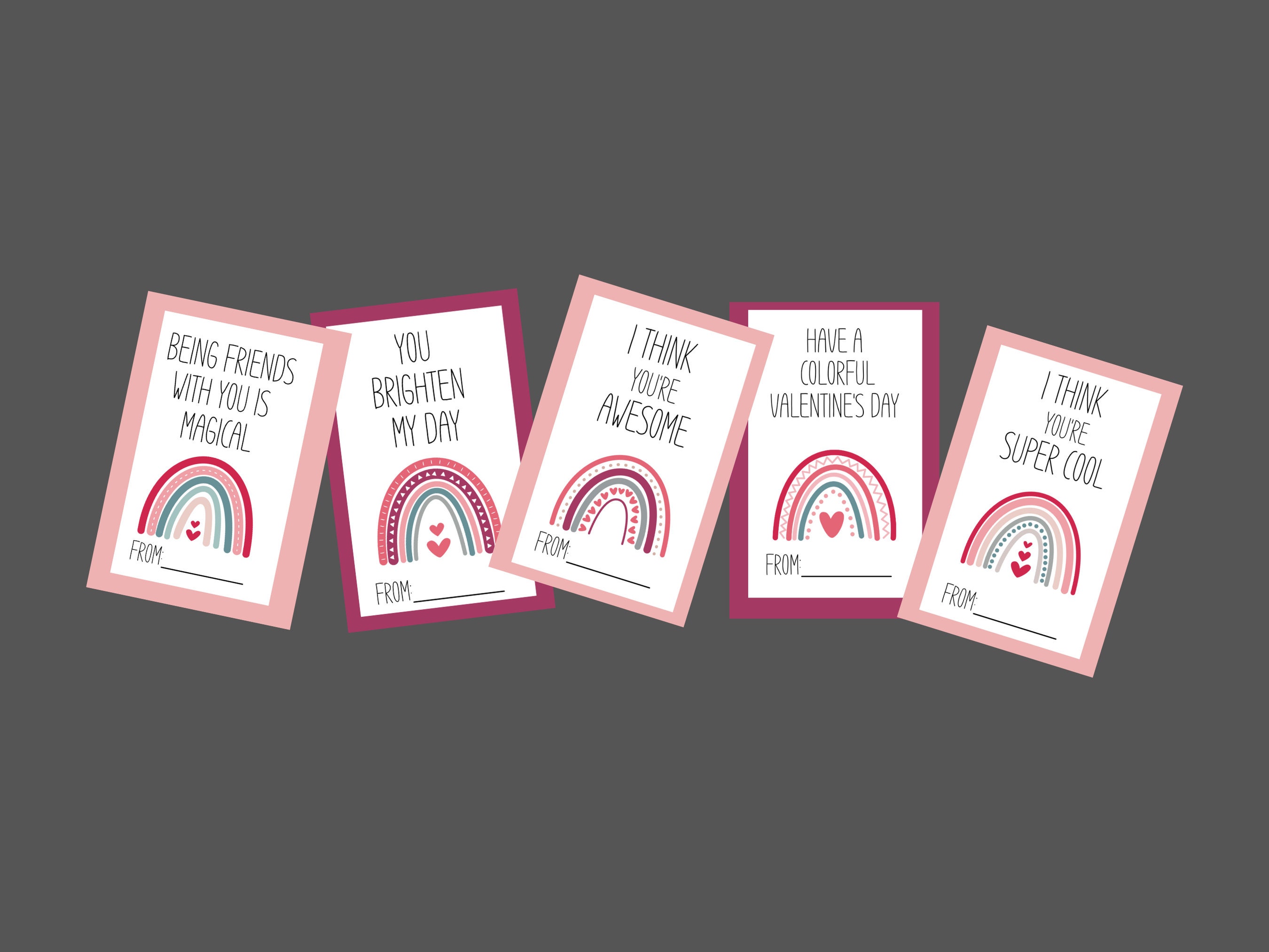 Printable Boho Rainbow Valentine Cards | Kids Valentine Cards | 3x5 ...