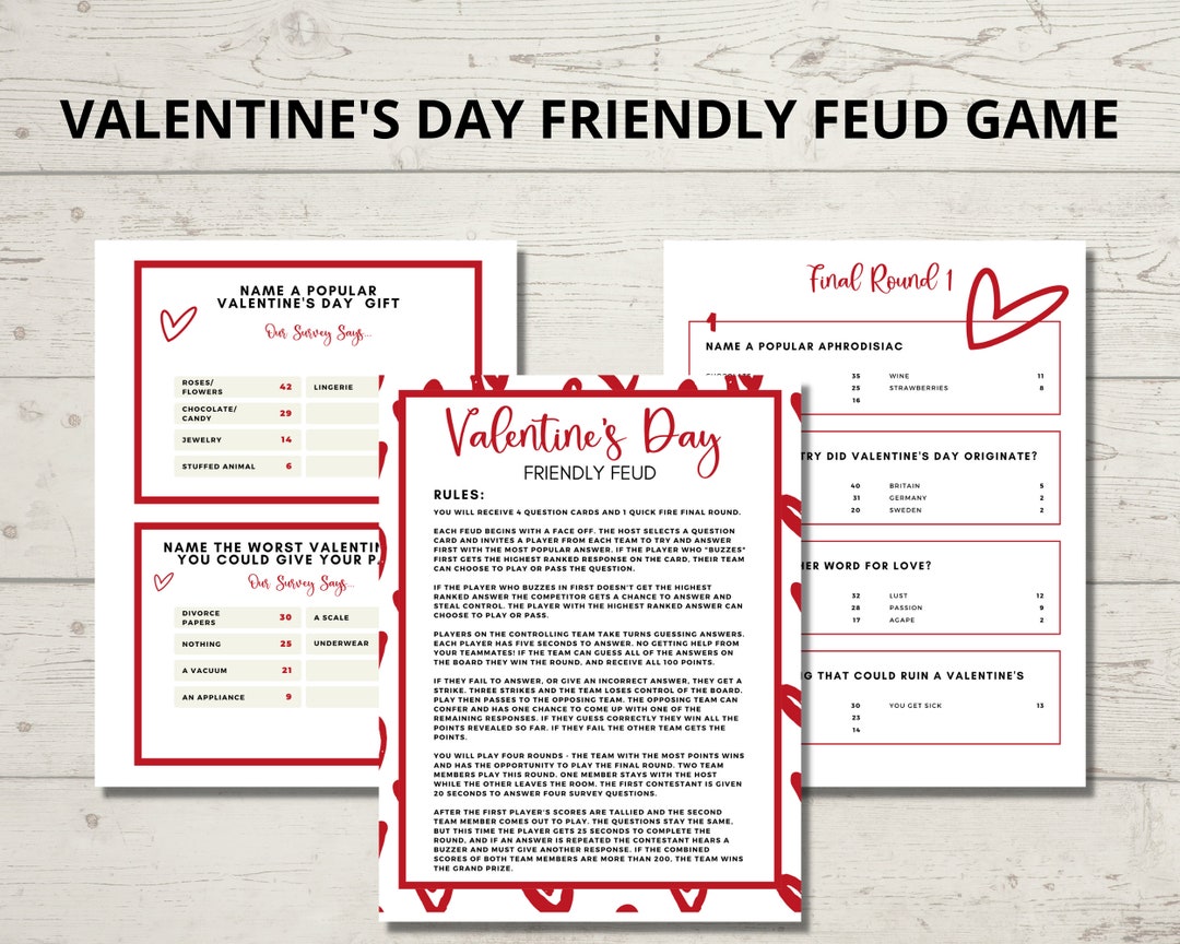 Printable Valentine's Day Friendly Feud Game - Etsy