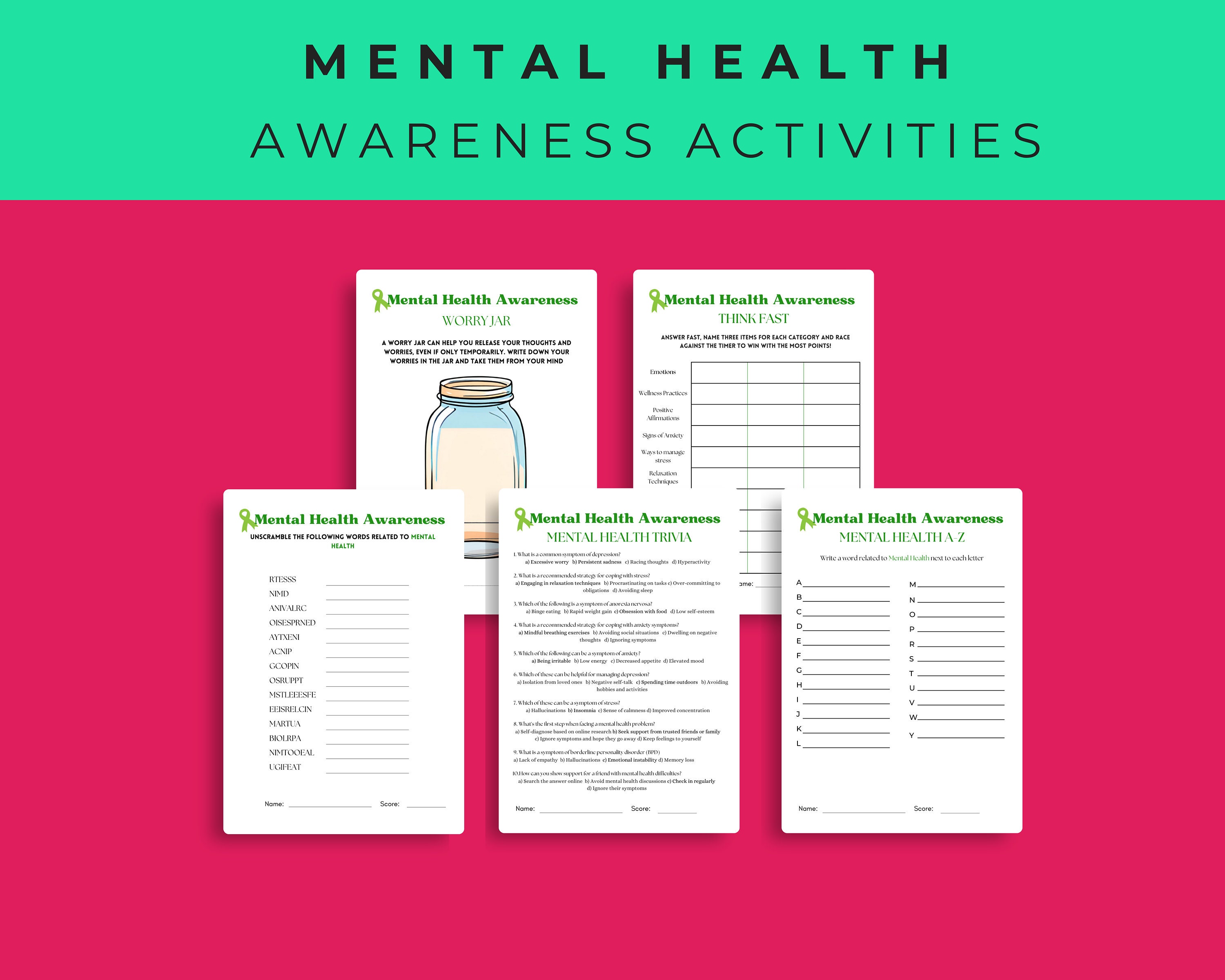 Printable Mental Health Activities Kit | Counseling Tools | Worry Jar ...