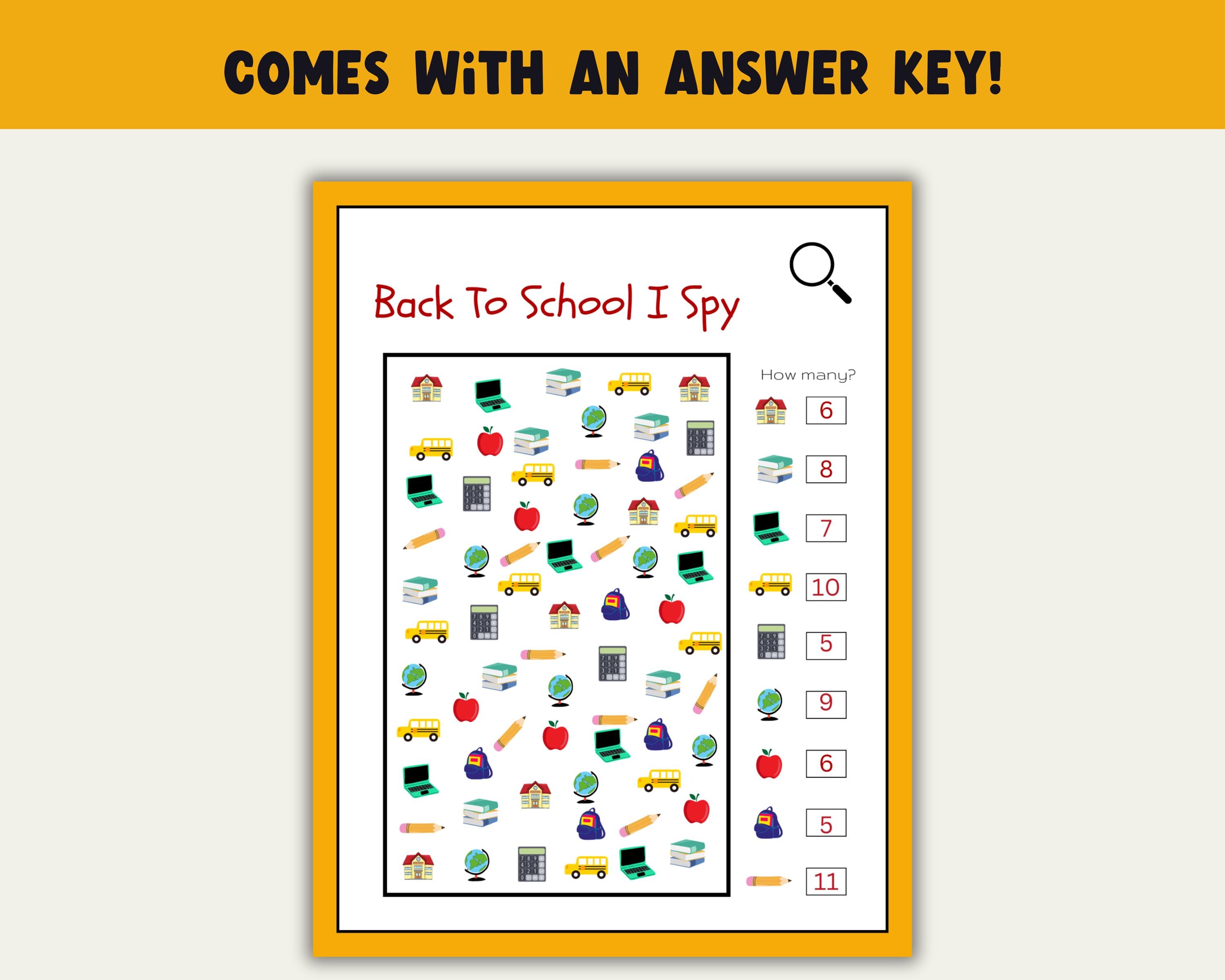 Back to School I Spy | First Day of School Preschool Kindergarten ...