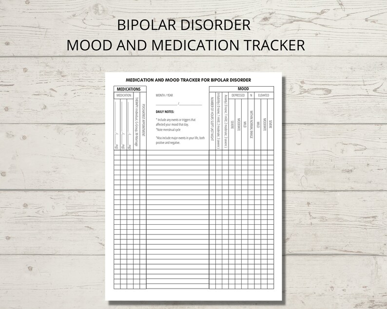 Printable Bipolar Disorder Mood and Medication Tracker Mood - Etsy UK