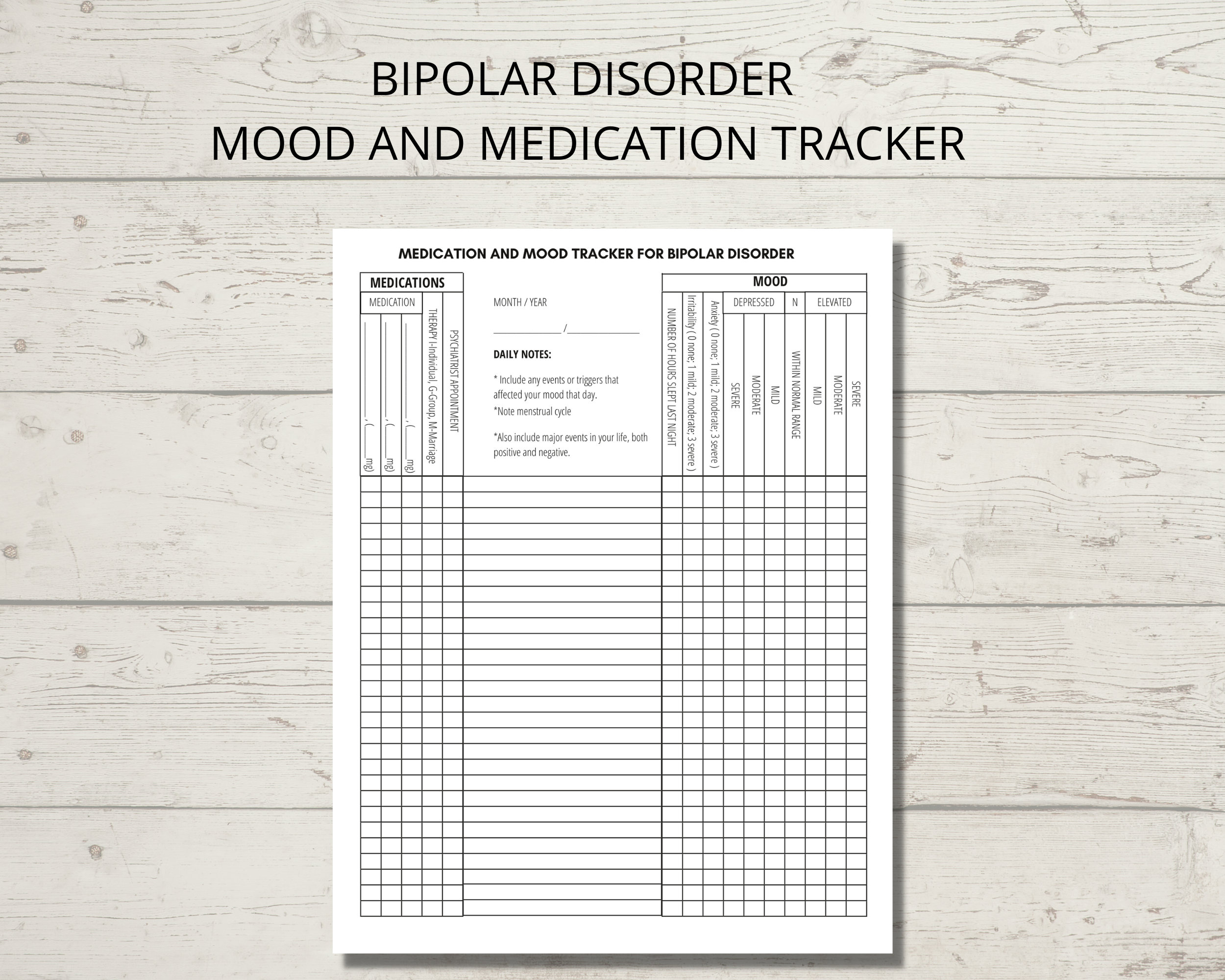 Printable Bipolar Disorder Mood and Medication Tracker Mood - Etsy Canada