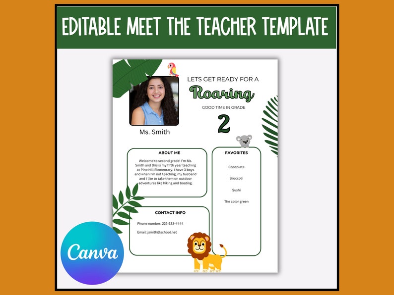 Editable Meet the Teacher Template Back to School Jungle Theme Teacher ...