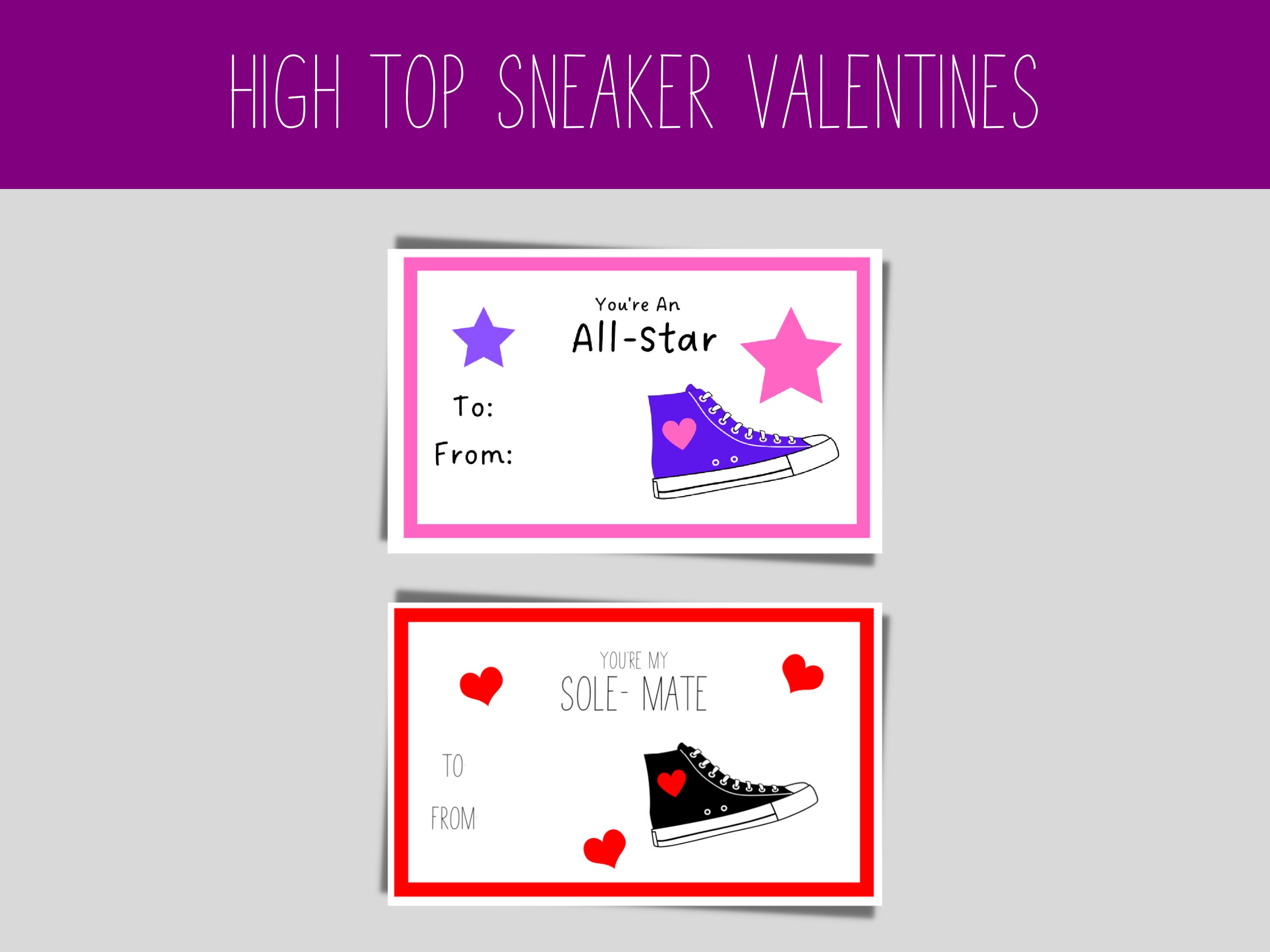 Printable High Top Sneaker Valentine's Cards | Class Valentines | All ...