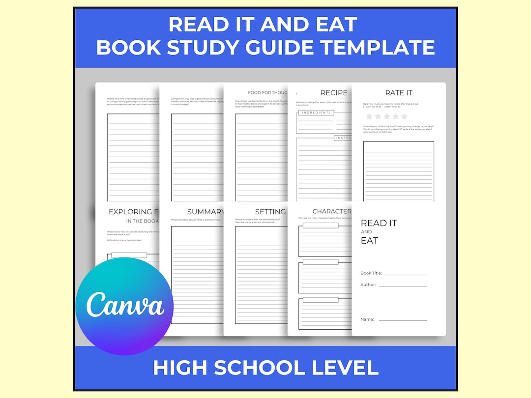 High School Book Study Guide Template: Read It and Eat (canva Editable ...