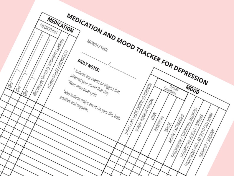 Printable Mood and Medication Tracker: Mental Health Journal (PDF) - Etsy