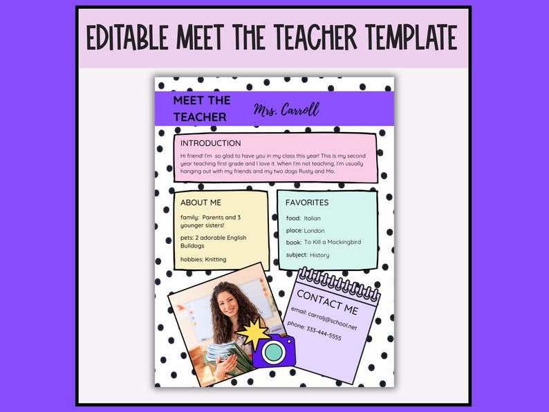 Editable Meet the Teacher Template | Back to School | Pastel and Polka ...