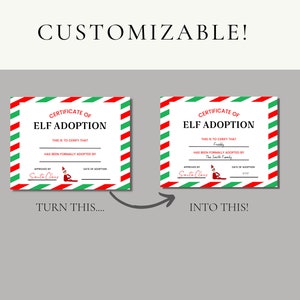 Editable Elf Adoption Certificate Printable Christmas Elf Adoption ...