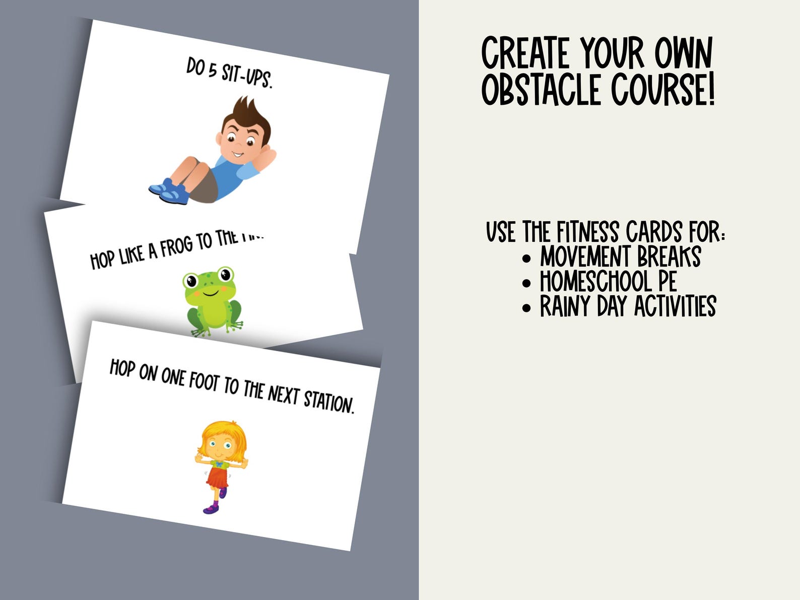 Kids Fitness Cards: Brain Breaks & Obstacle Course Ideas (PDF) - Etsy
