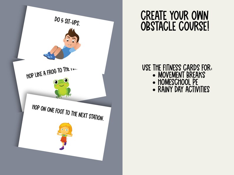 Kids Fitness Cards: Brain Breaks & Obstacle Course Ideas (PDF) - Etsy