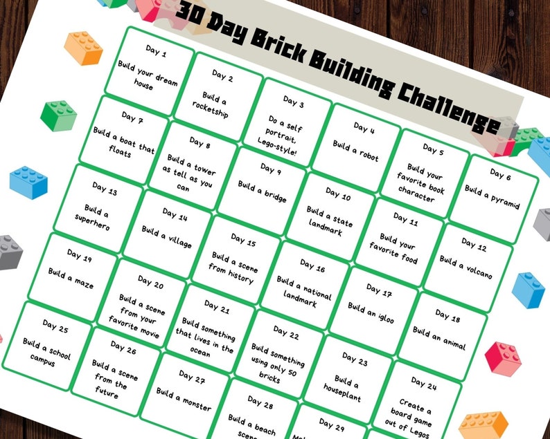 Printable 30 Day Brick Building Challenge Boredom Buster - Etsy