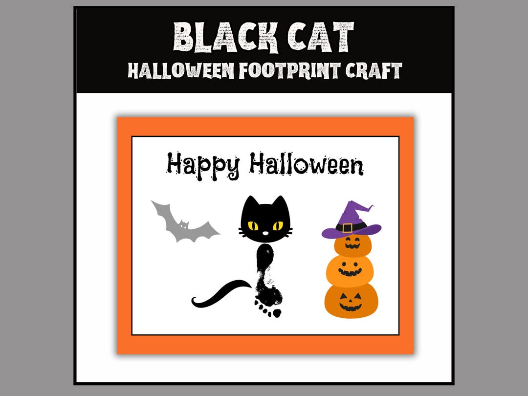 Black Cat Halloween Footprint Art: Kids Craft (digital Download) - Etsy