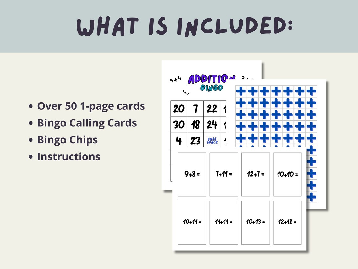 Printable Addition Bingo Game for Kids K-3 Homeschool Resource Math ...
