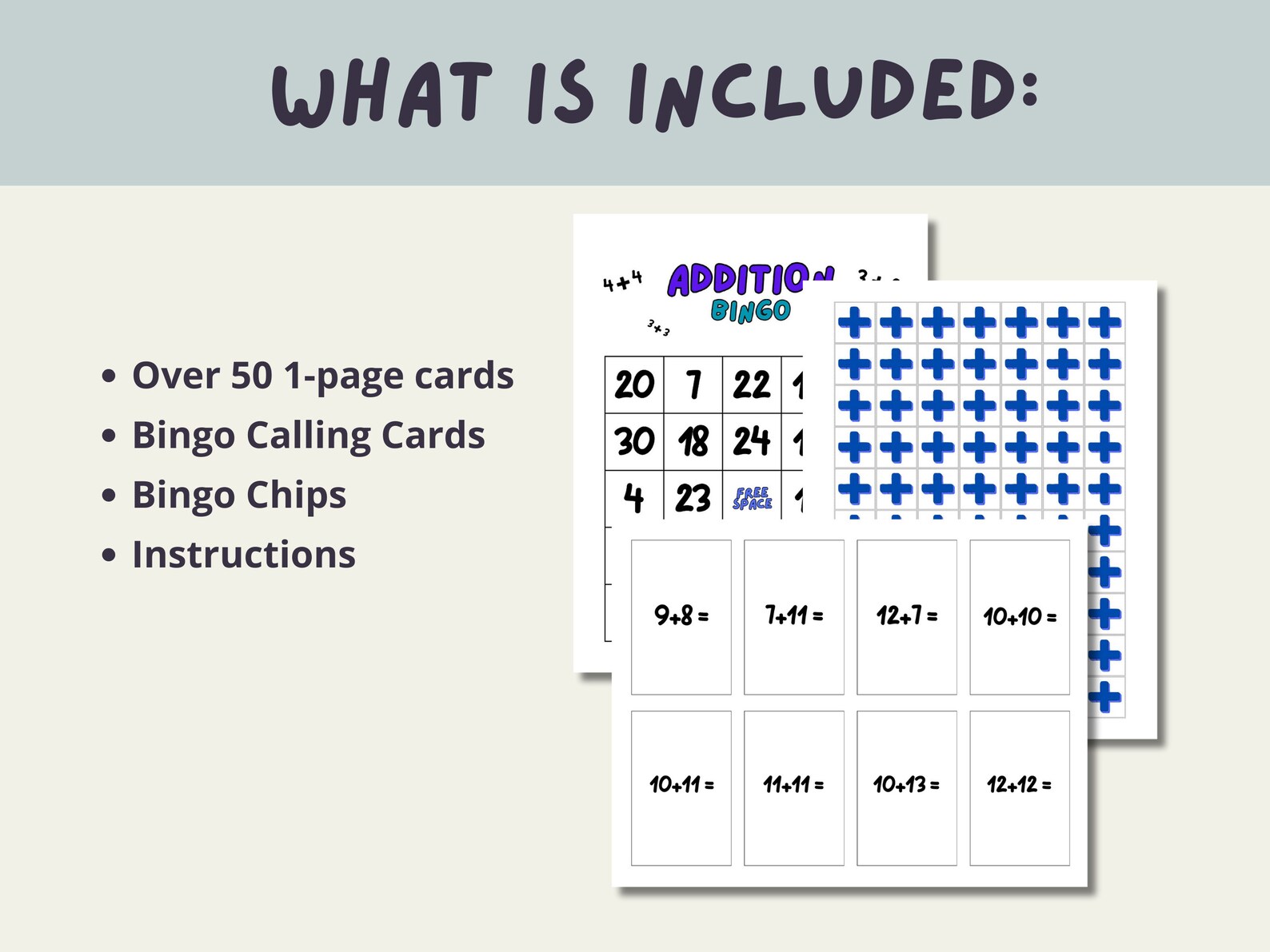 Printable Addition Bingo Game for Kids K-3 | Homeschool Resource | Math ...