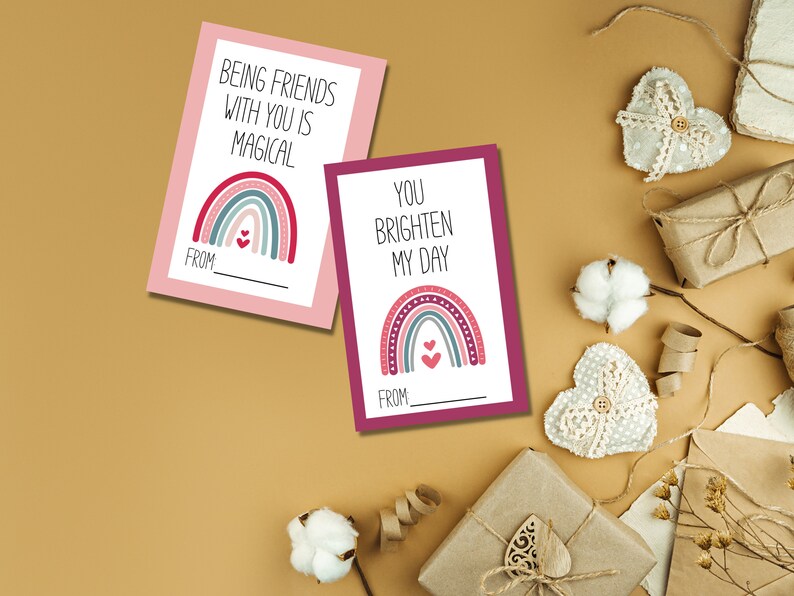 Printable Boho Rainbow Valentine Cards: Kids Gift Tag (digital Download ...