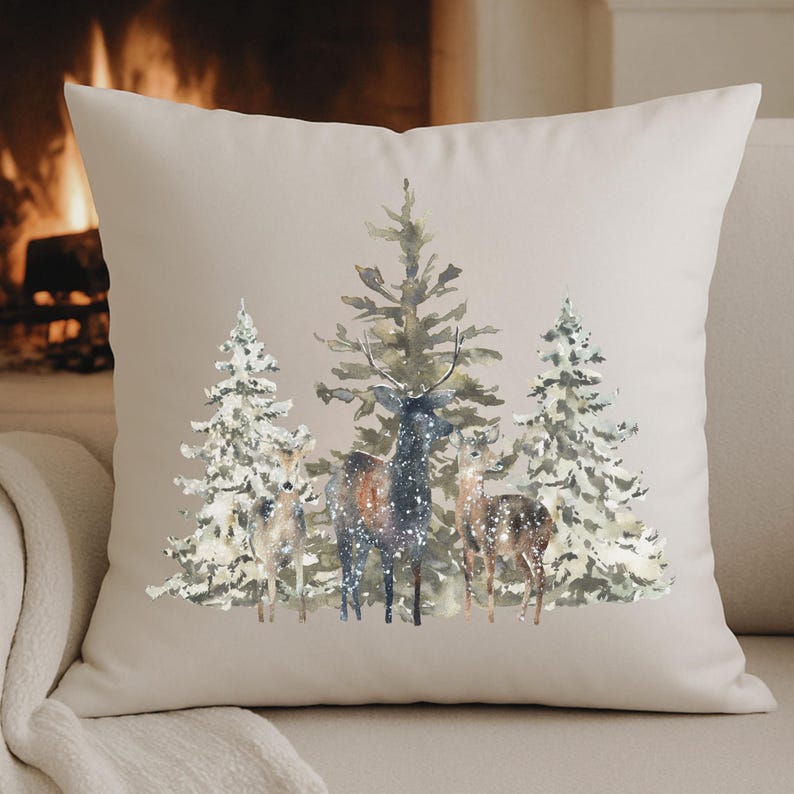 Winter Decor Farmhouse Winter Trees Minimalist Pillow Cover Cozy Decor ...
