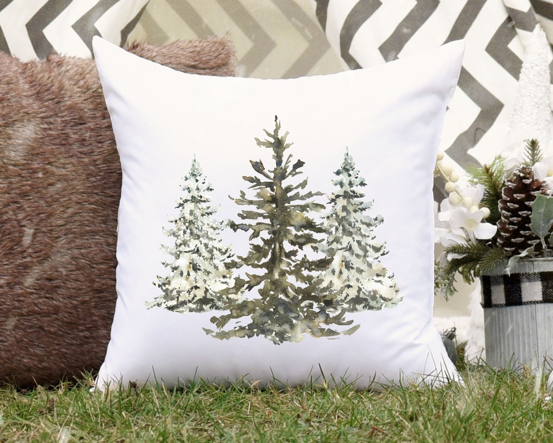 Pine Tree Pillow Cover, Cozy Winter Decor, Farmhouse Decor, Forest Tree ...