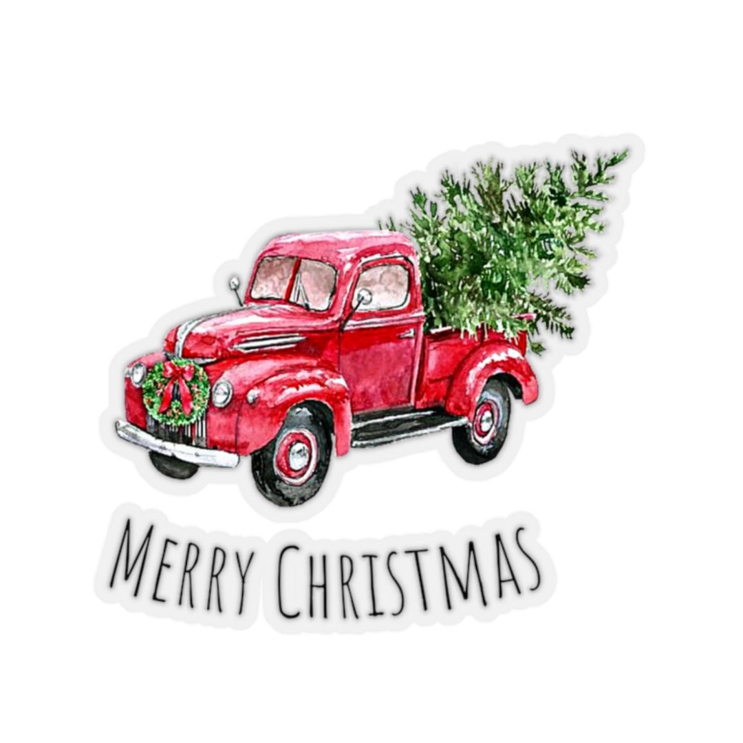 Christmas Tree Truck Vinyl Decal, Classic Red Truck Vintage Truck ...