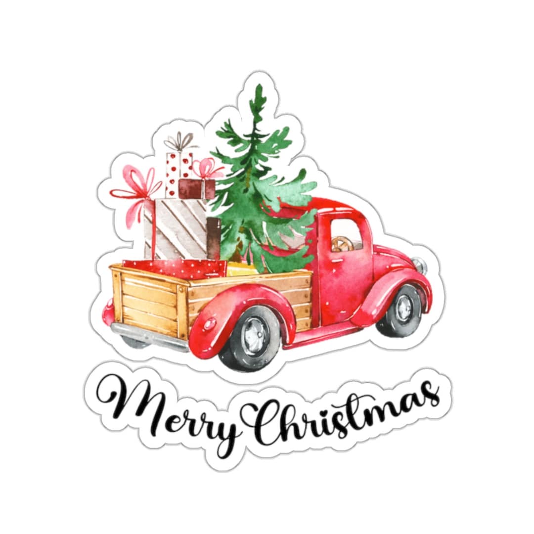 Christmas Tree Truck Vinyl Decal, Classic Red Truck Vintage Truck ...