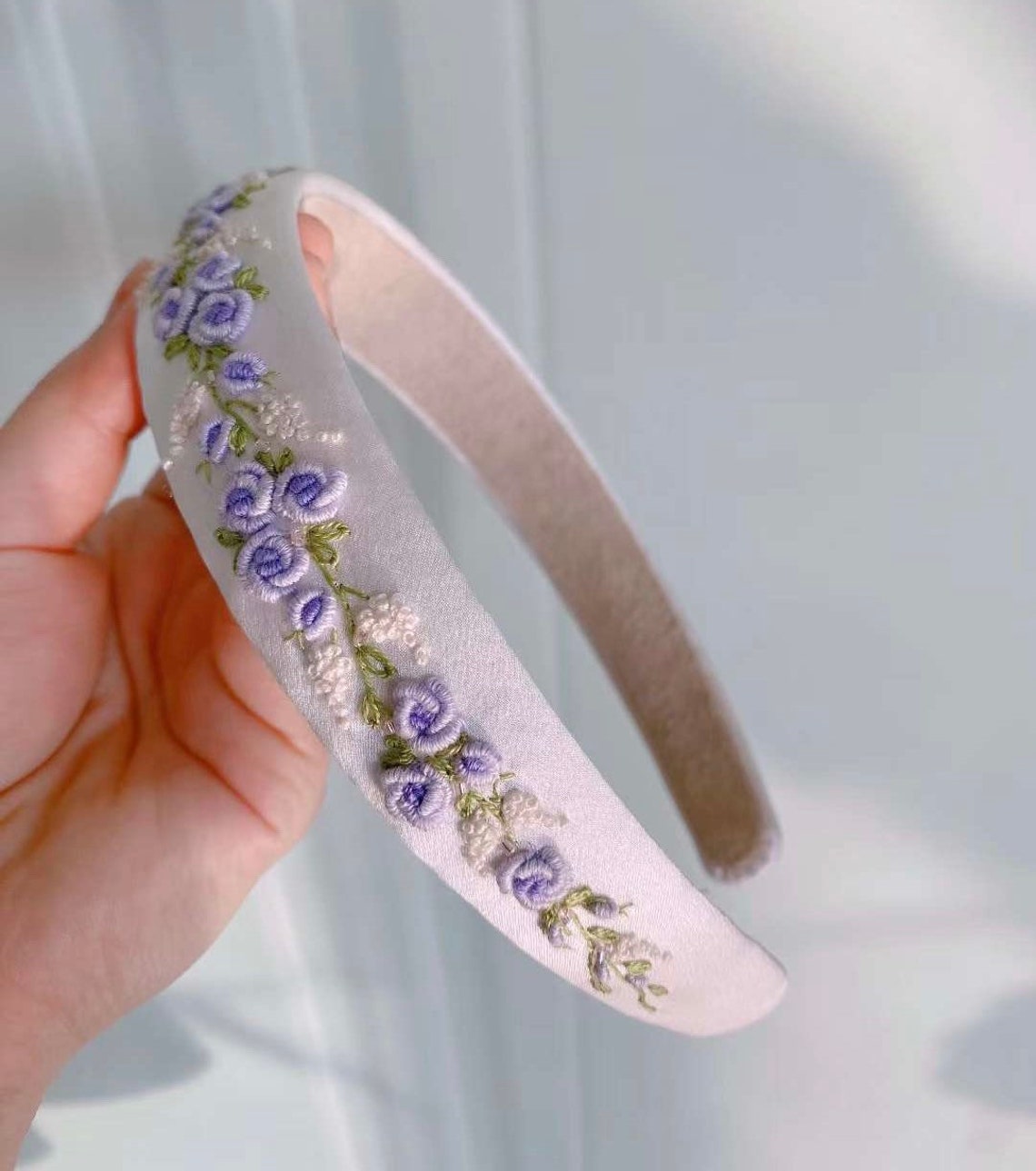 Hand Embroidered Headband for Girl Pure Silk Headband Floral Embroidery ...