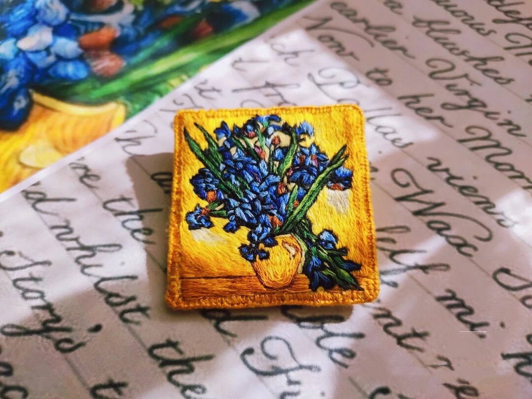 Van Gogh Irises Hand Embroidered Brooch Handmade Brooch Famous Painting ...