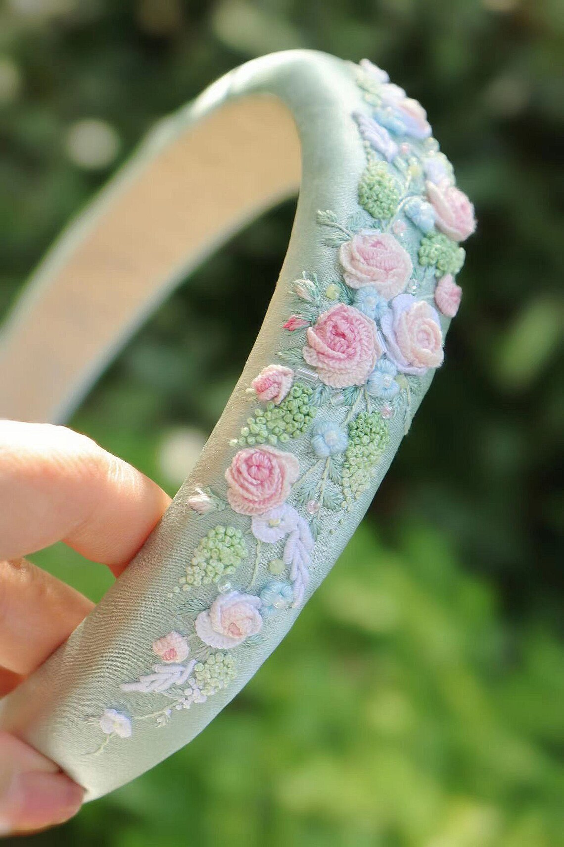 Hand Embroidered Headband for Girl Pure Silk Headband Floral Embroidery ...