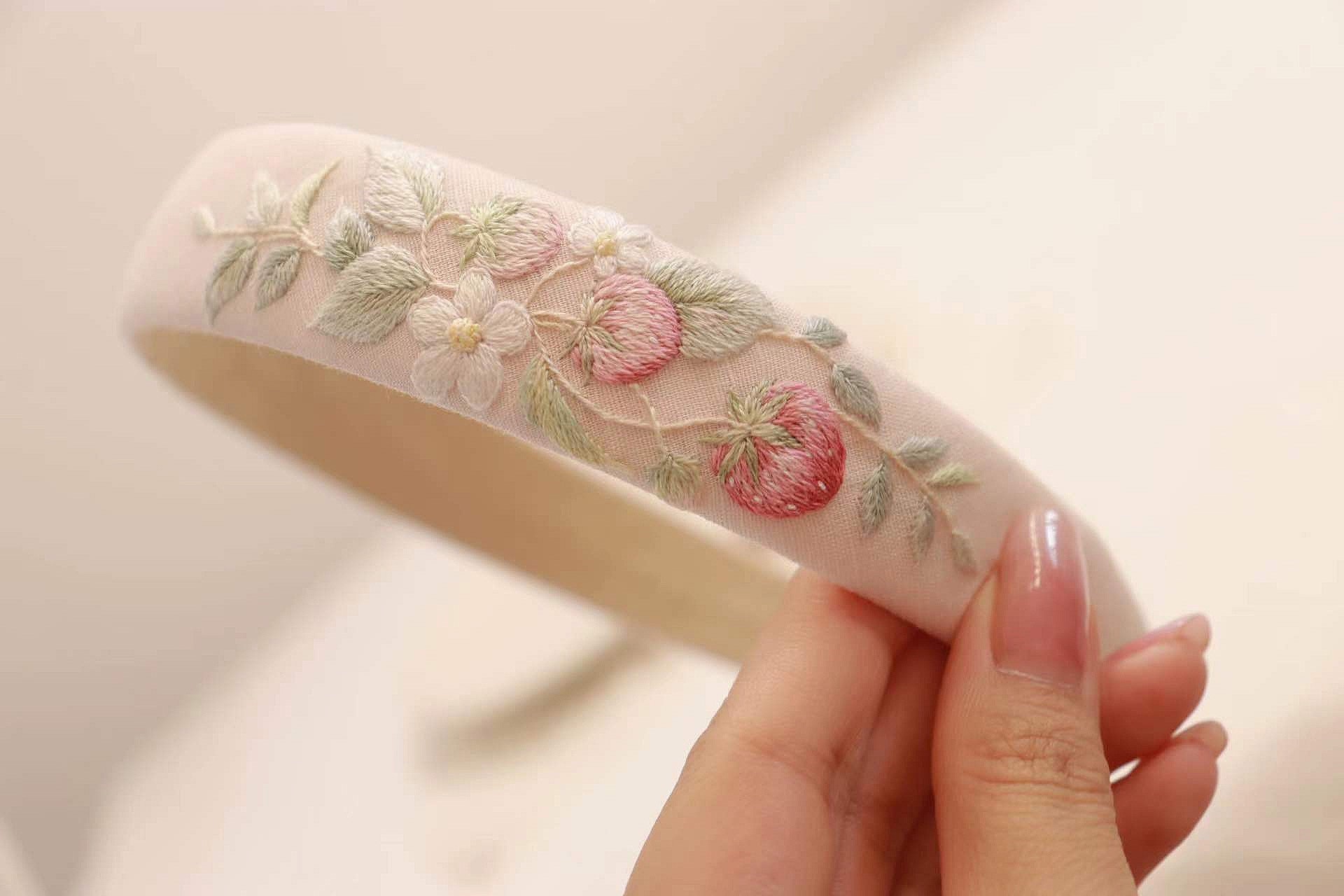 Hand Embroidered Headband Embroidered Strawberry Headbands - Etsy