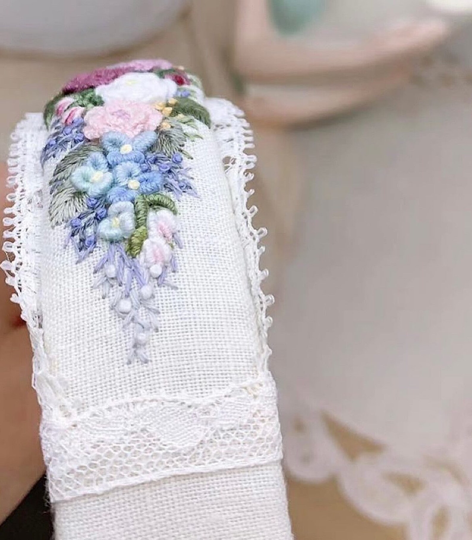 Hand Embroidered Headband Three Dimensional Embroidered Floral - Etsy