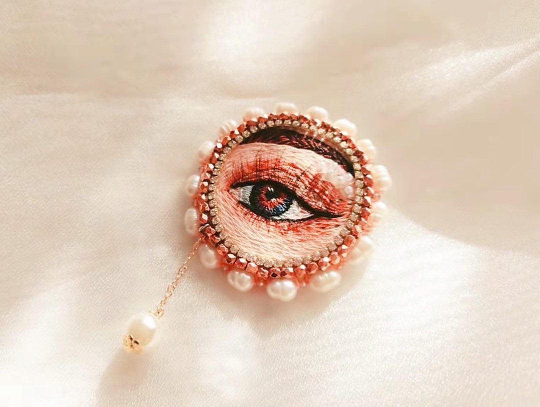 Hand Embroidered Eyes Brooch Handmade Fabric Pin Handmade Fabric ...
