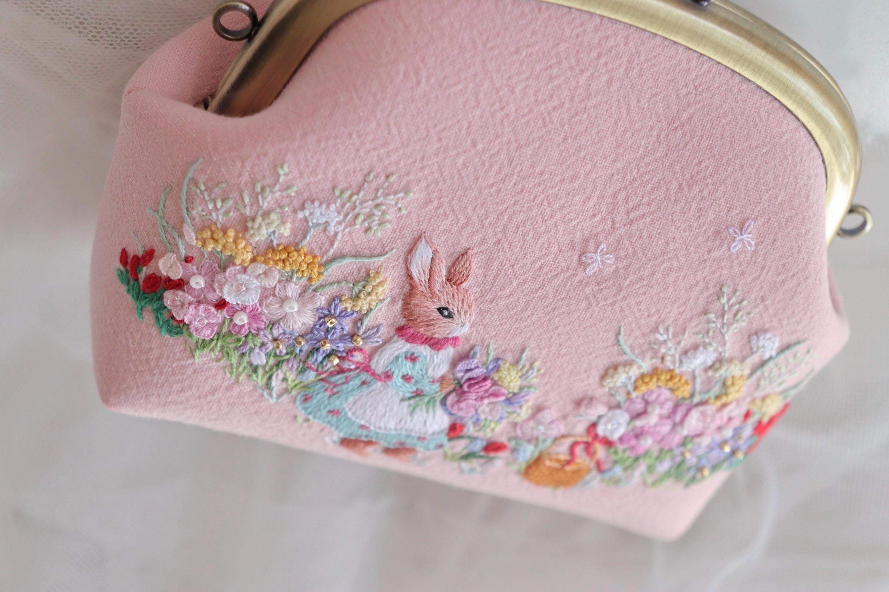 Hand Embroidered Rabbit Coin Purse Handmade Fabric Makeupbag Woodland ...