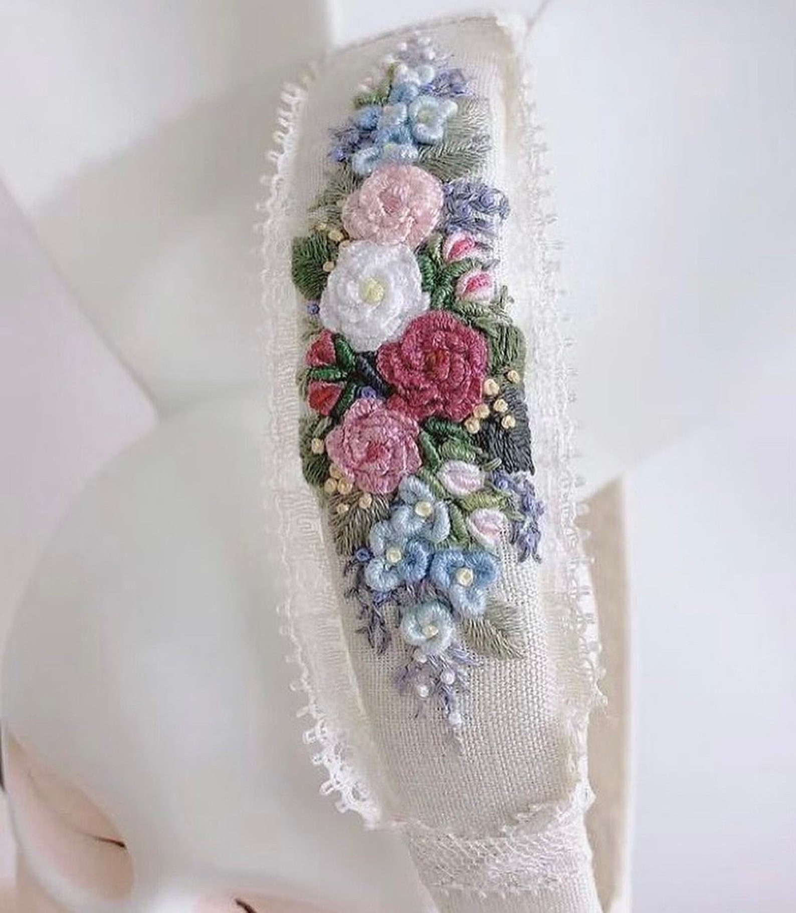 Hand Embroidered Headband Three Dimensional Embroidered Floral - Etsy
