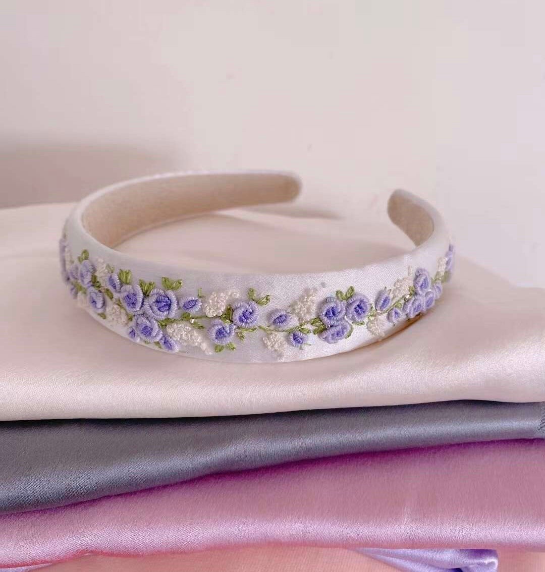 Hand Embroidered Headband for Girl Pure Silk Headband Floral Embroidery ...