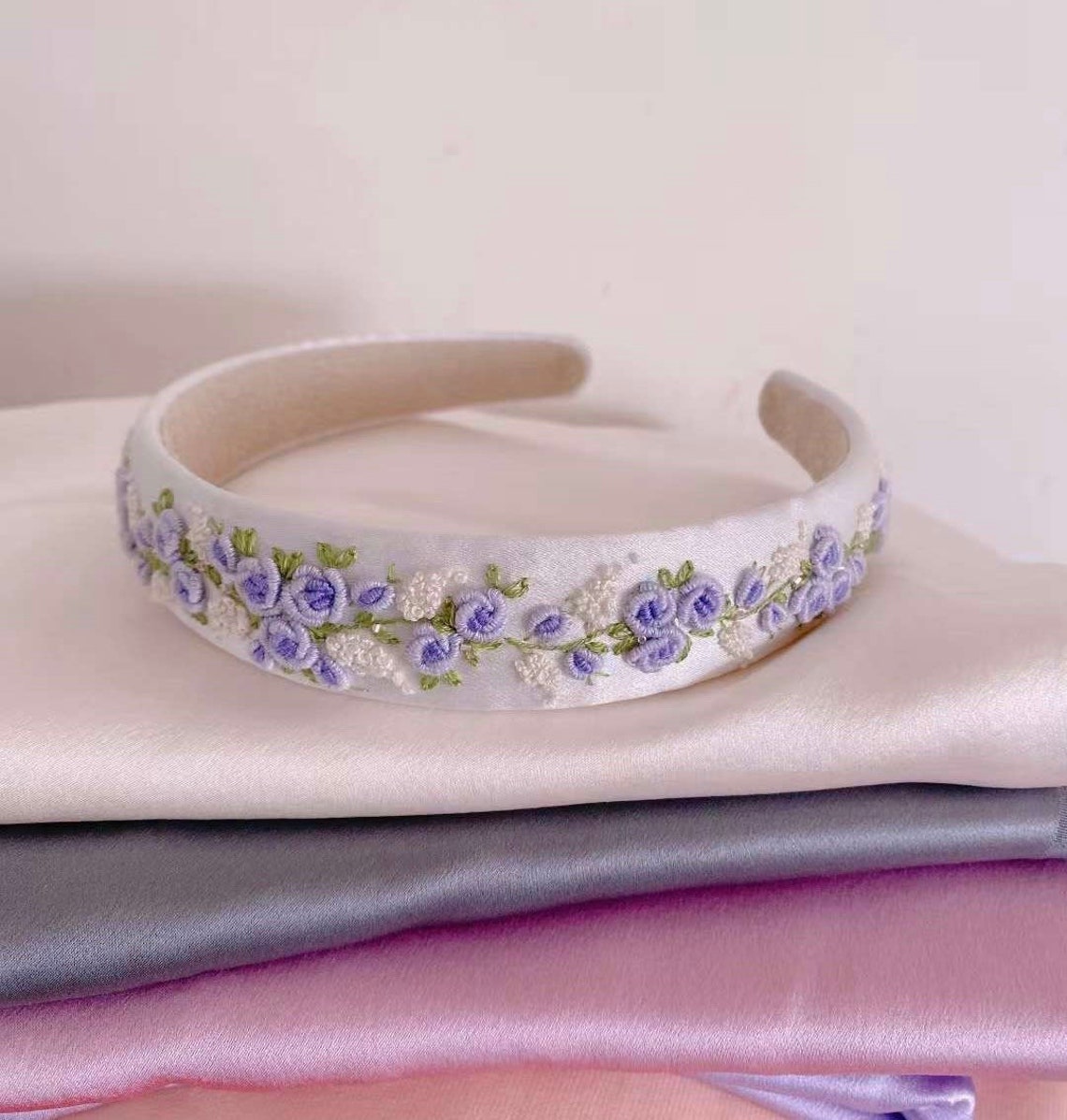Hand Embroidered Headband for Girl Pure Silk Headband Floral Embroidery ...