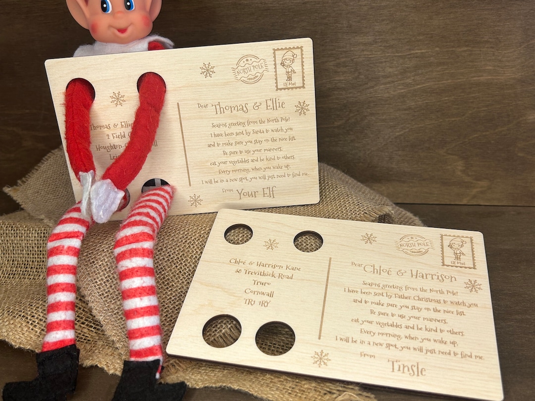 Elf Postcard, Arrival Announcement, Im Back, Elf Message, Wooden ...