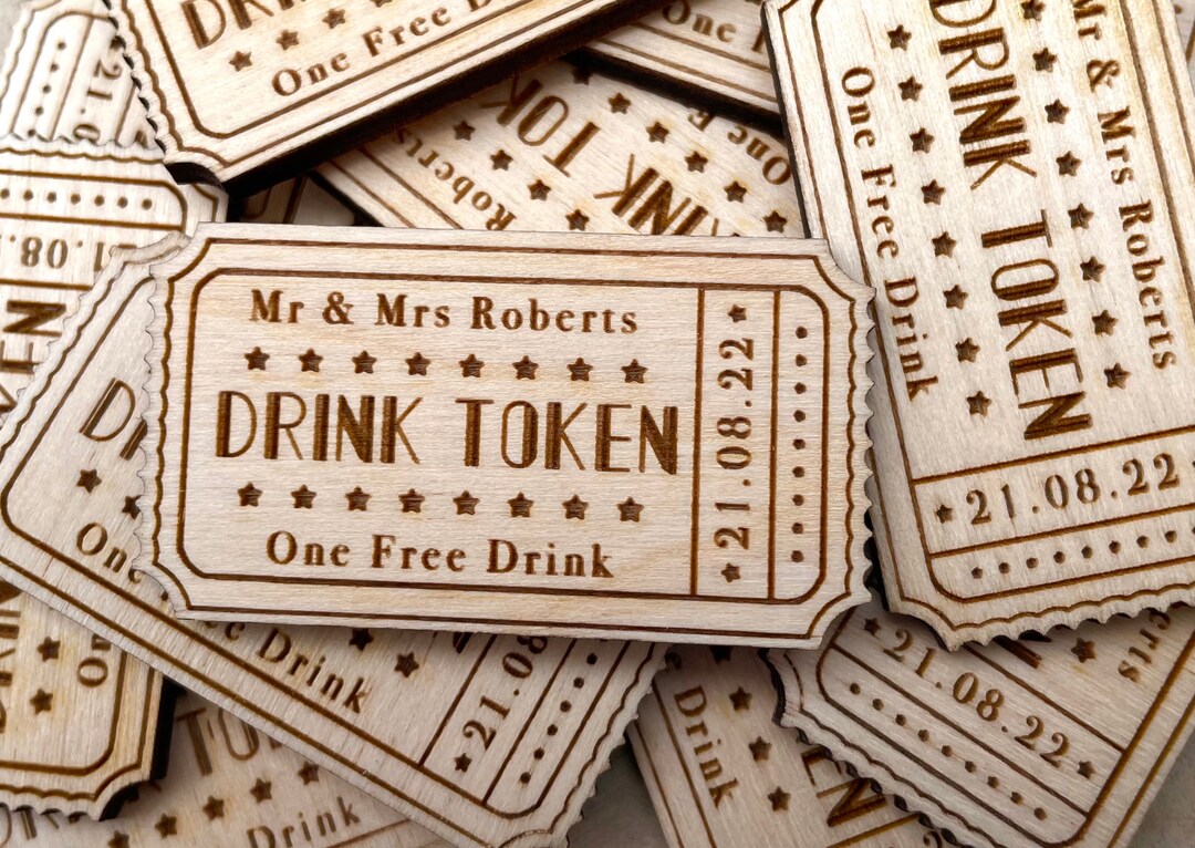 Drink Token, Drink Ticket, Wedding, Wooden Drink Token, Personalised ...