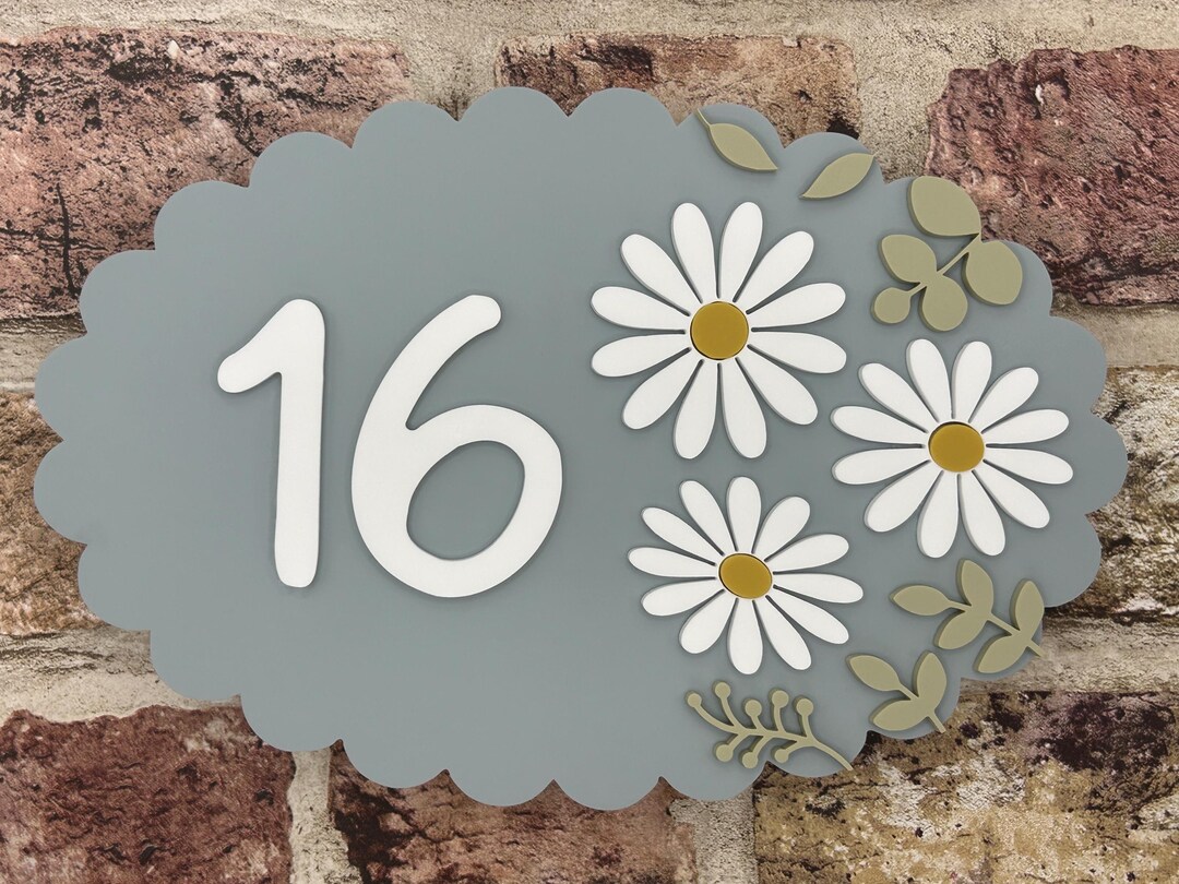 Daisy Floral Acrylic House Number Sign: Modern Door Plaque, Mosaic ...
